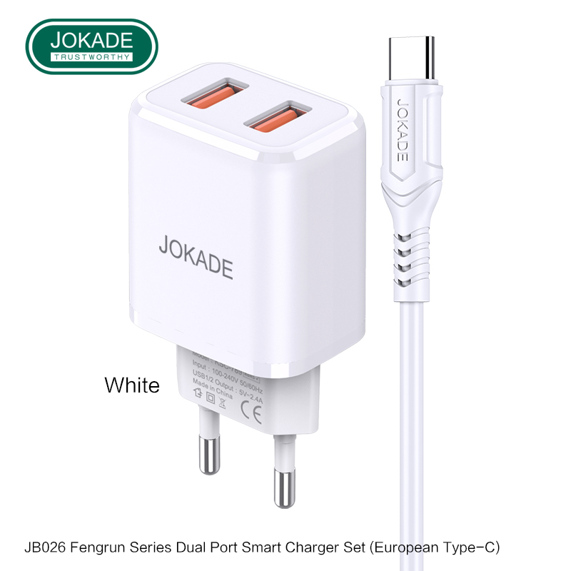 Зарядні пристрої :: Мережеві зарядні пристрої :: JOKADE JB026 Dual port with cable Type-C White