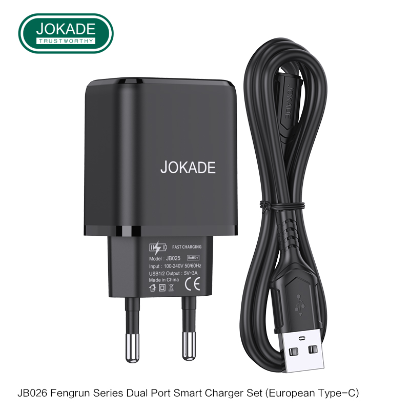Зарядні пристрої :: Мережеві зарядні пристрої :: JOKADE JB026 Dual port with cable Type-C Black